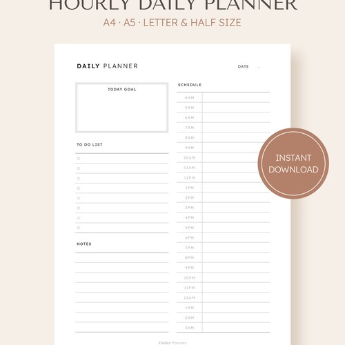 Hourly Daily Planner Printable Day Organizer Inserts to Do - Etsy