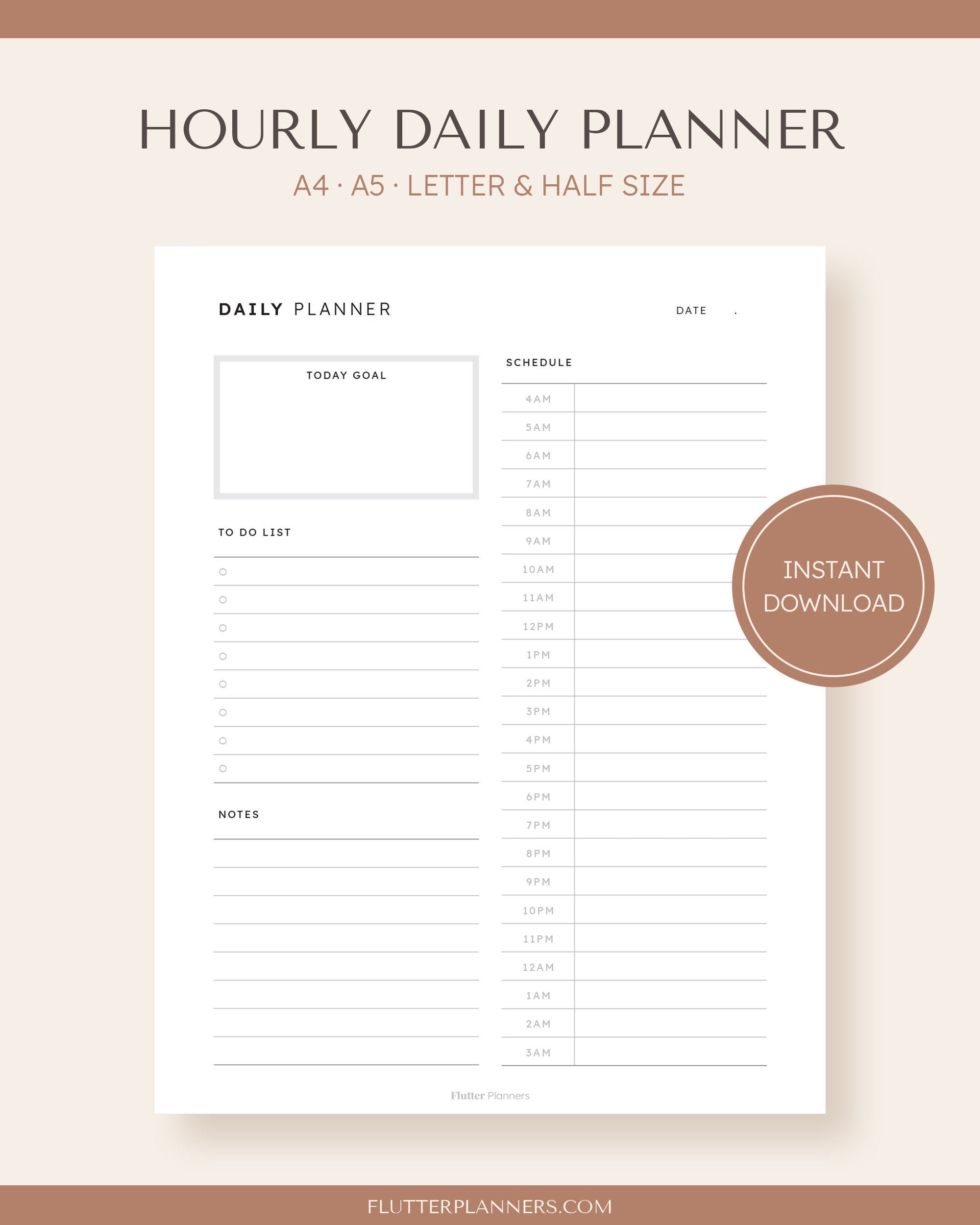 Hourly Daily Planner Printable, Day Organizer Inserts, to Do List Pdf ...