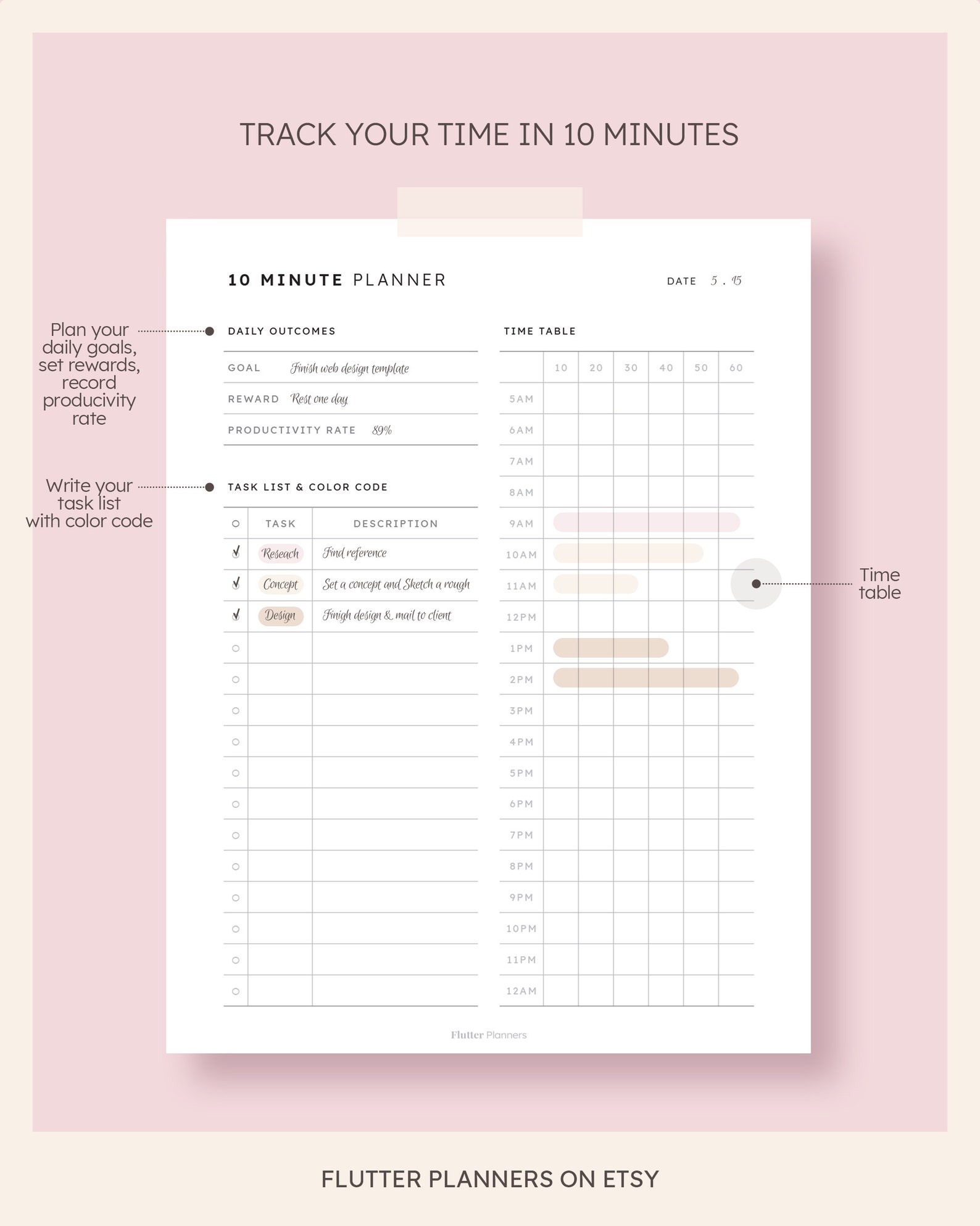 10 Minute Planner Printable Minimalist Time Management | Etsy