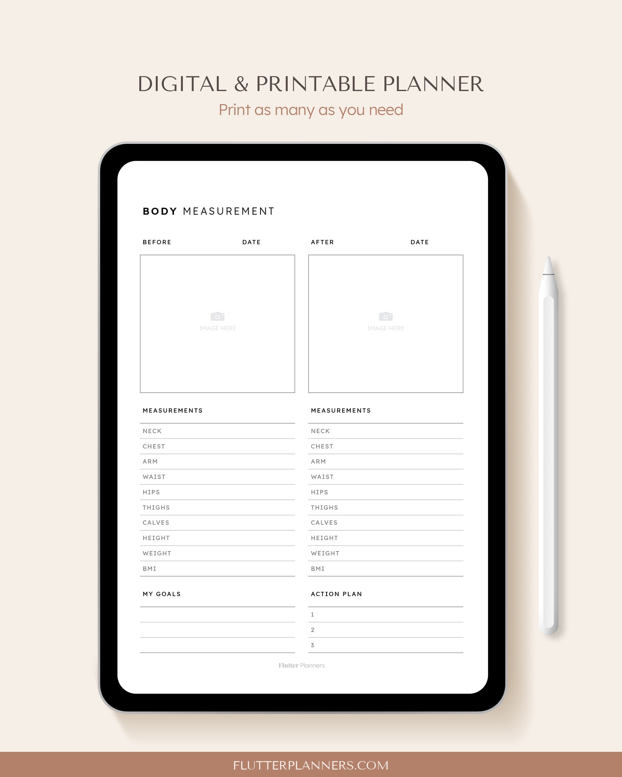 Body Measurement Printable | Fillable Body Measurements Tracker ...