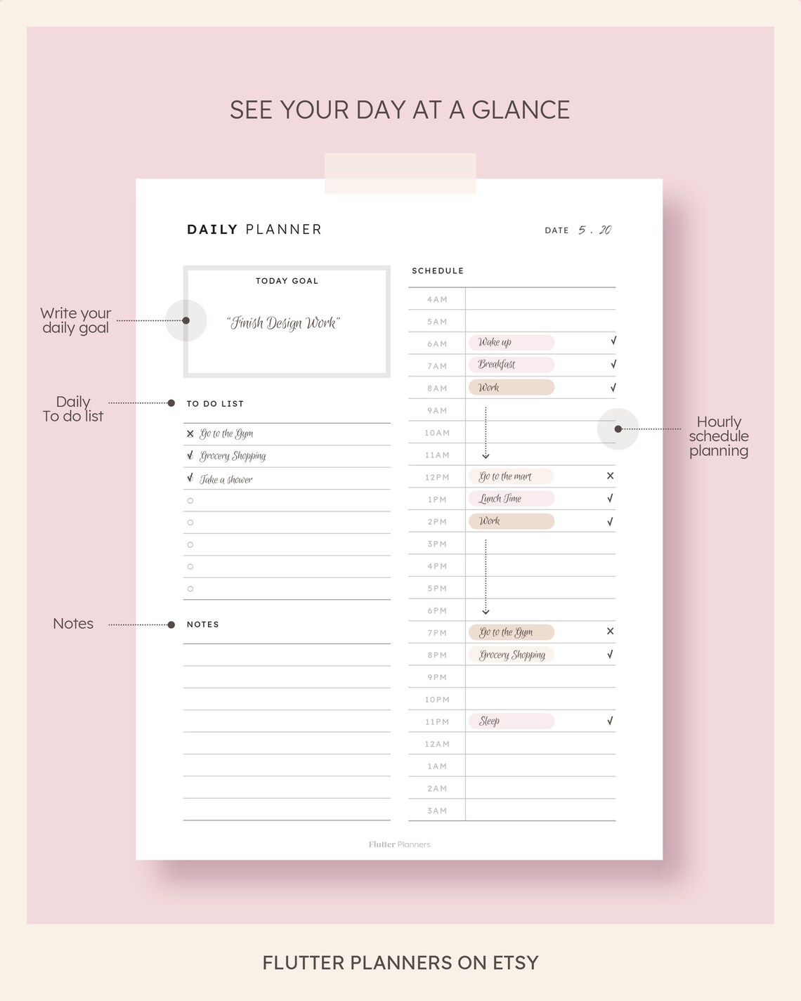 Hourly Daily Planner Printable Day Organizer Inserts To do | Etsy