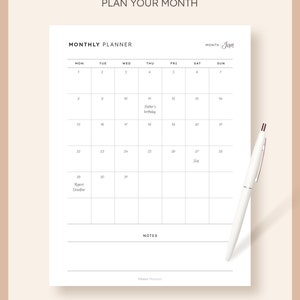 Undated Monthly Planner Printable Blank Minimalist Planner | Etsy