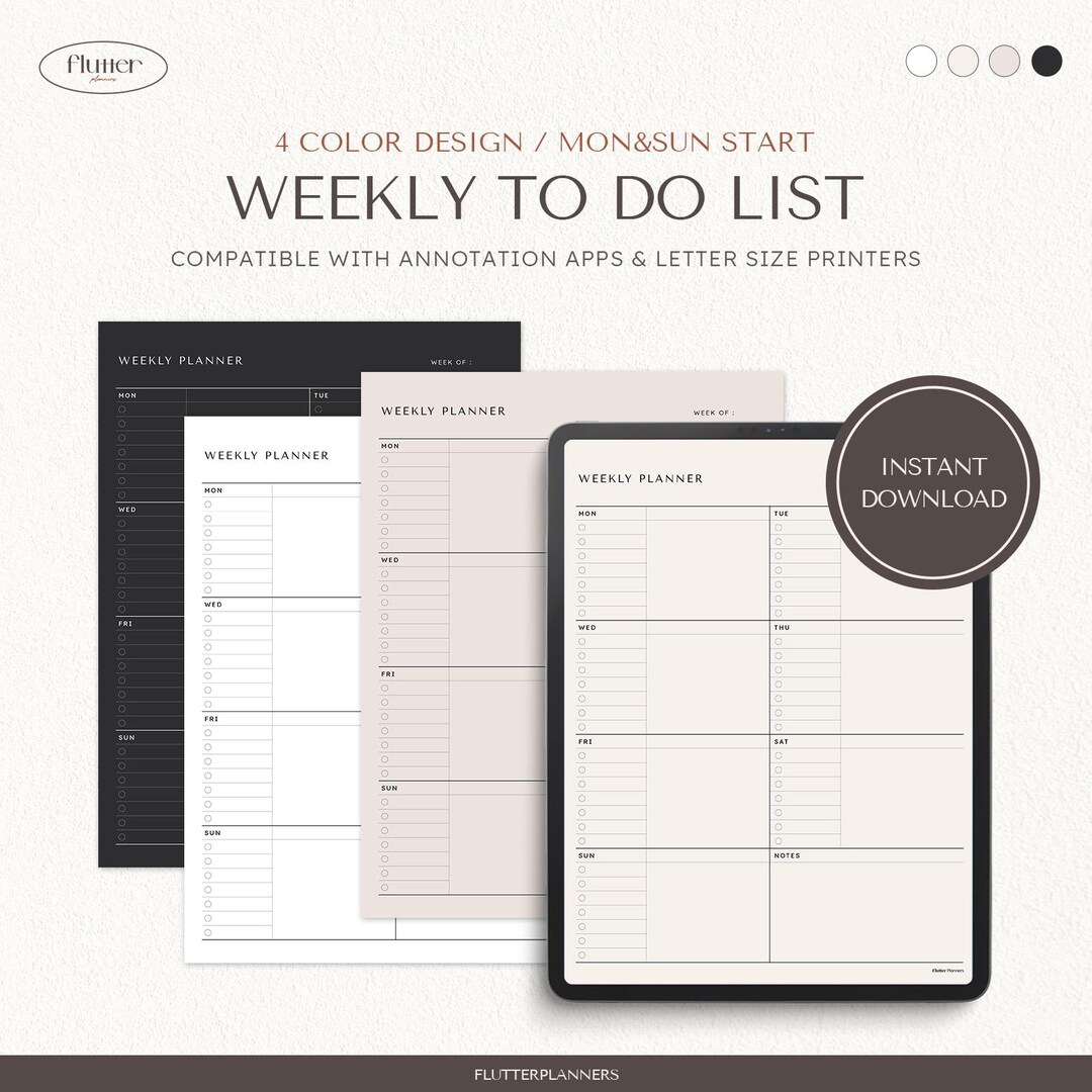 Digital Weekly Planner With to Do List | Undated Weekly Organizer ...