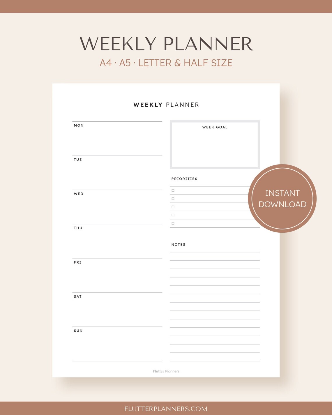 Weekly Planner Printable Weekly Goal Plan Worksheet - Etsy