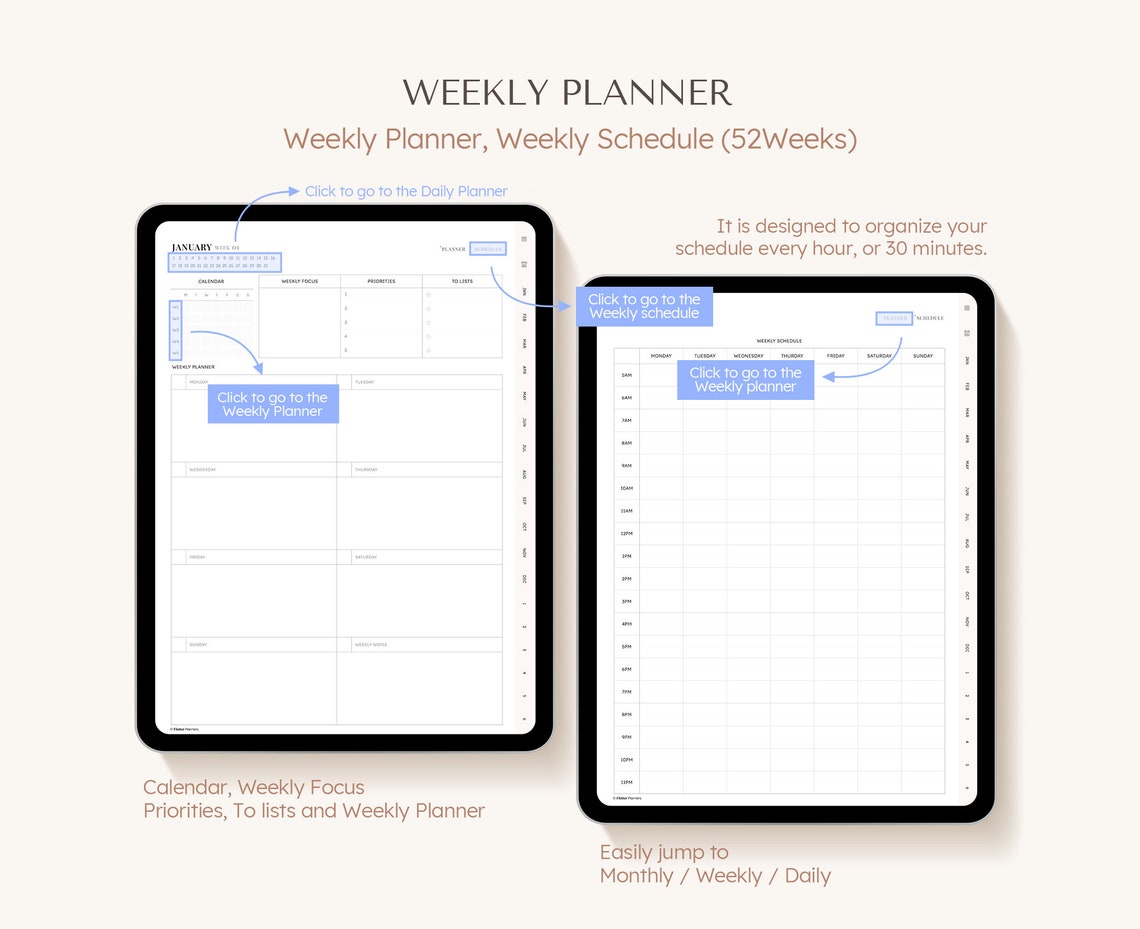 Portrait Undated Digital Planner Goodnotes, Notability iPad Planner ...