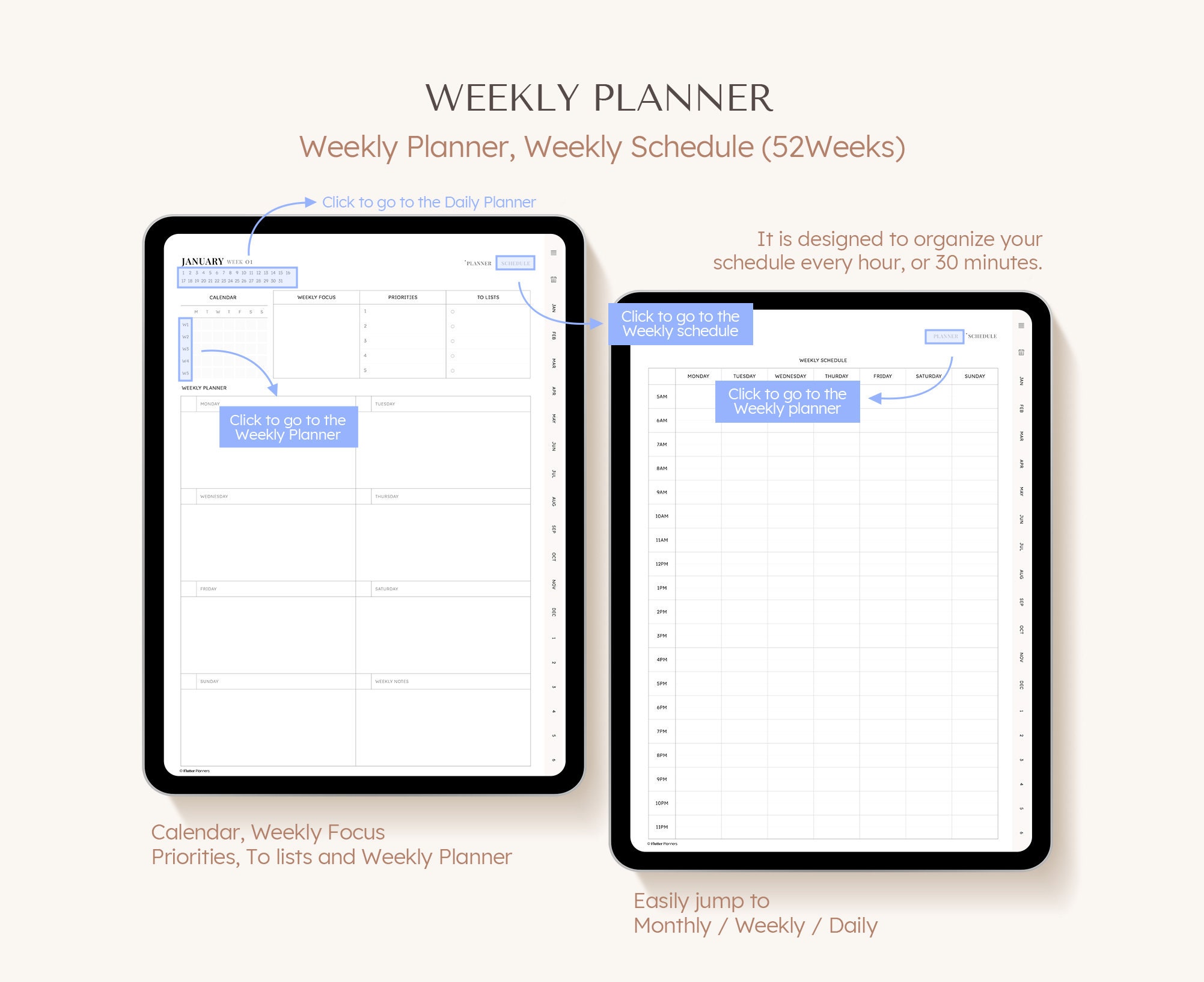 Portrait Undated Digital Planner Goodnotes, Notability iPad Planner ...