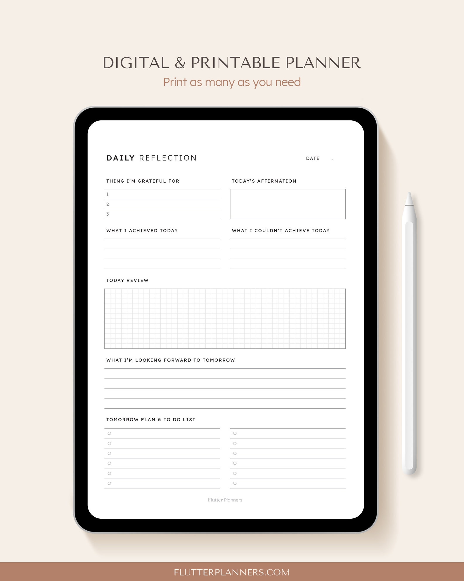 Daily Reflection Printable: Gratitude Journal, To-do List (PDF) - Etsy