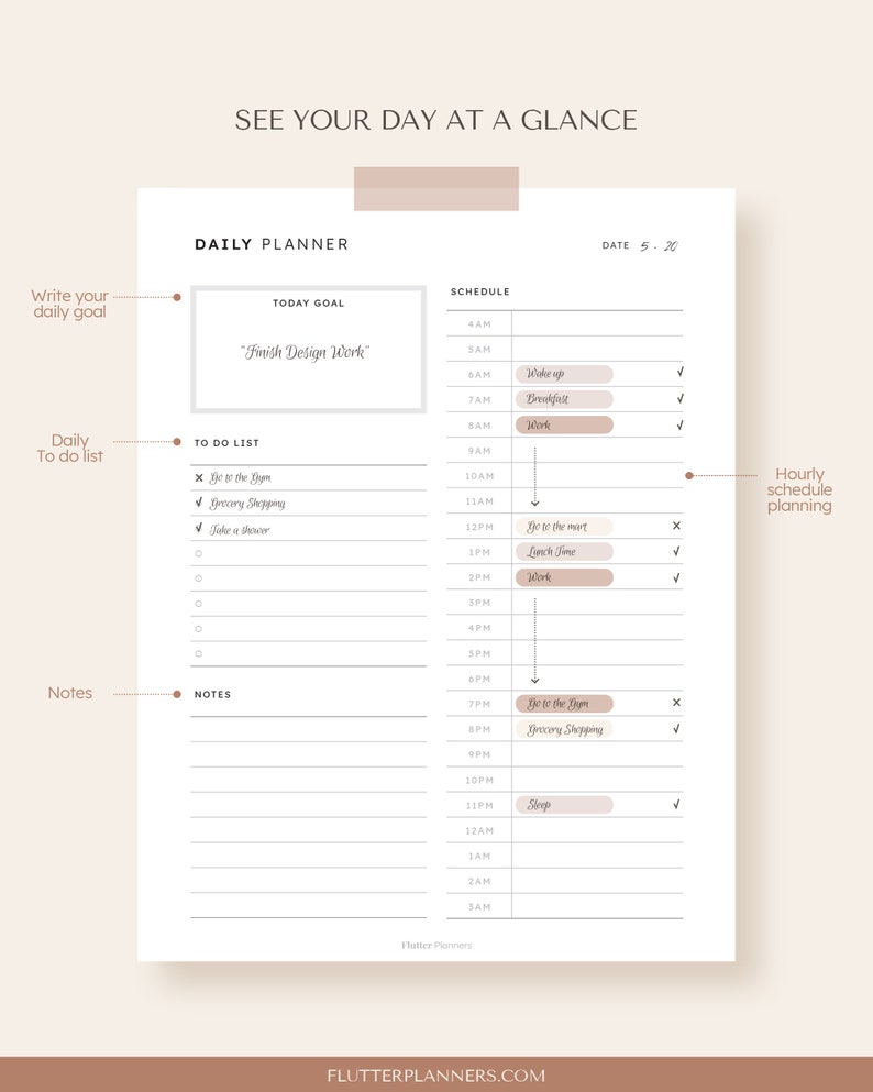 Hourly Daily Planner Printable, Day Organizer Inserts, to Do List Pdf ...