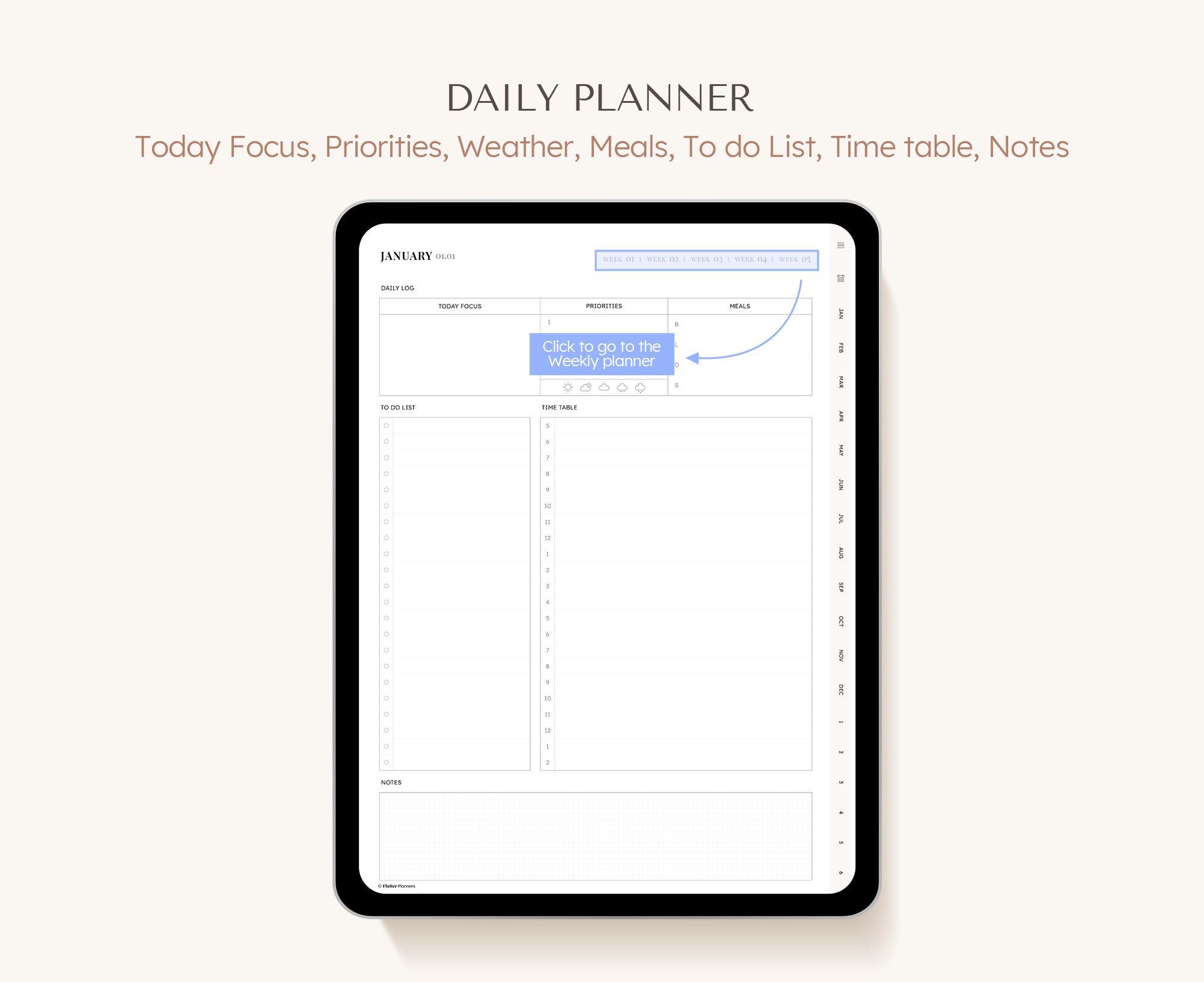 Portrait Undated Digital Planner Goodnotes, Notability iPad Planner ...