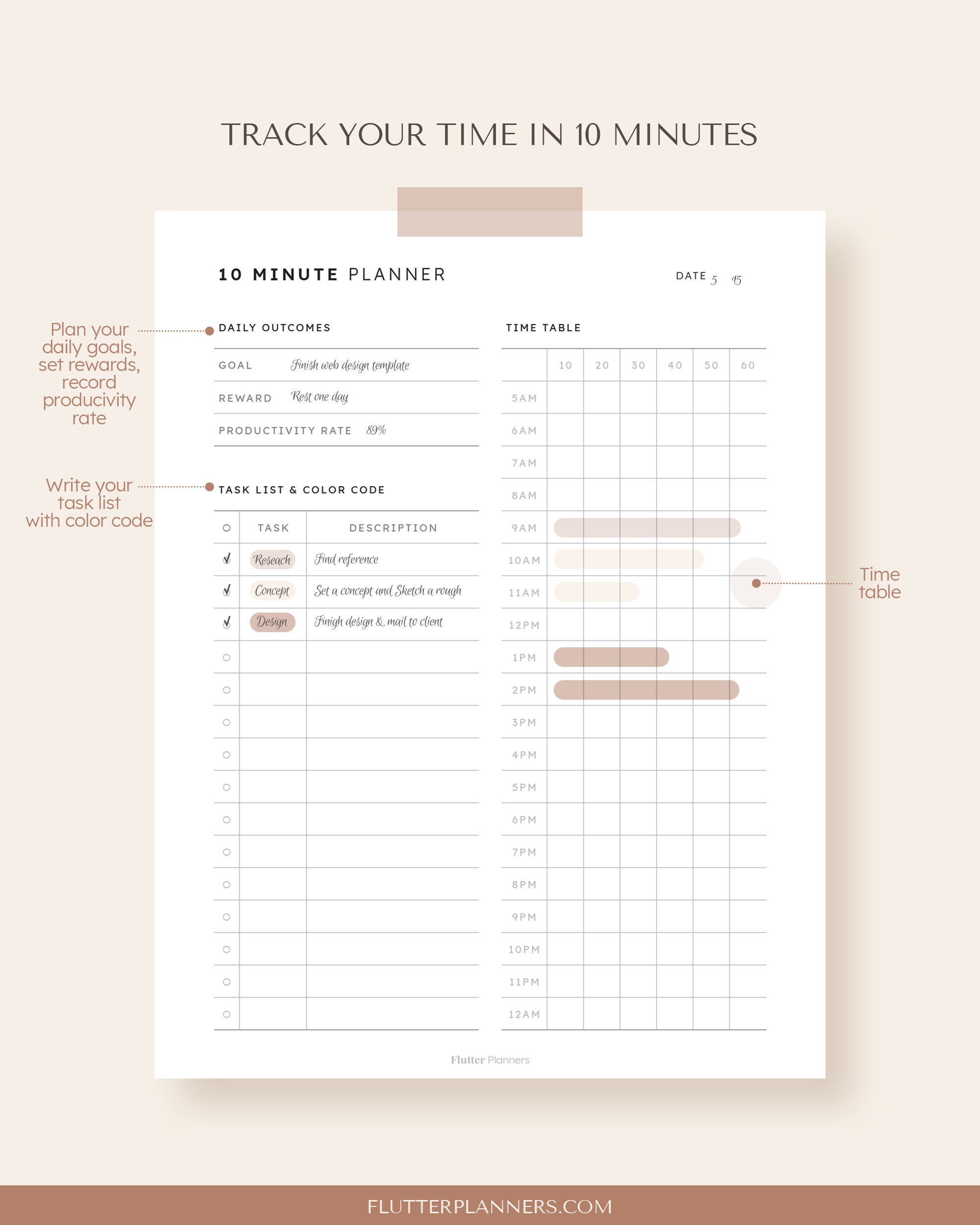 10 Minute Planner Printable: Minimalist Time Tracker (PDF) - Etsy