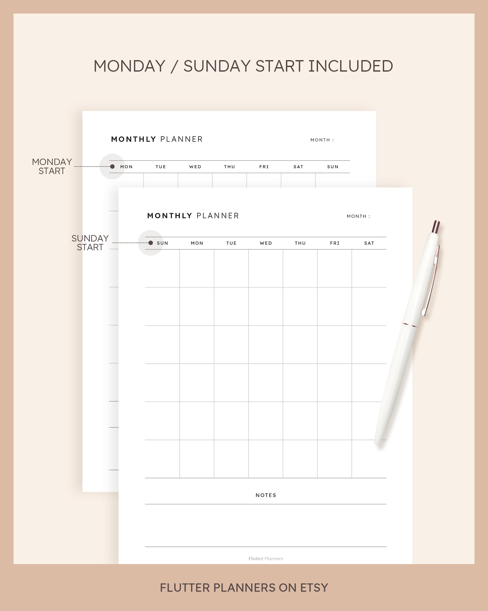 Undated Monthly Planner Printable Blank Minimalist Planner | Etsy