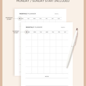 Undated Monthly Planner Printable Blank Minimalist Planner | Etsy