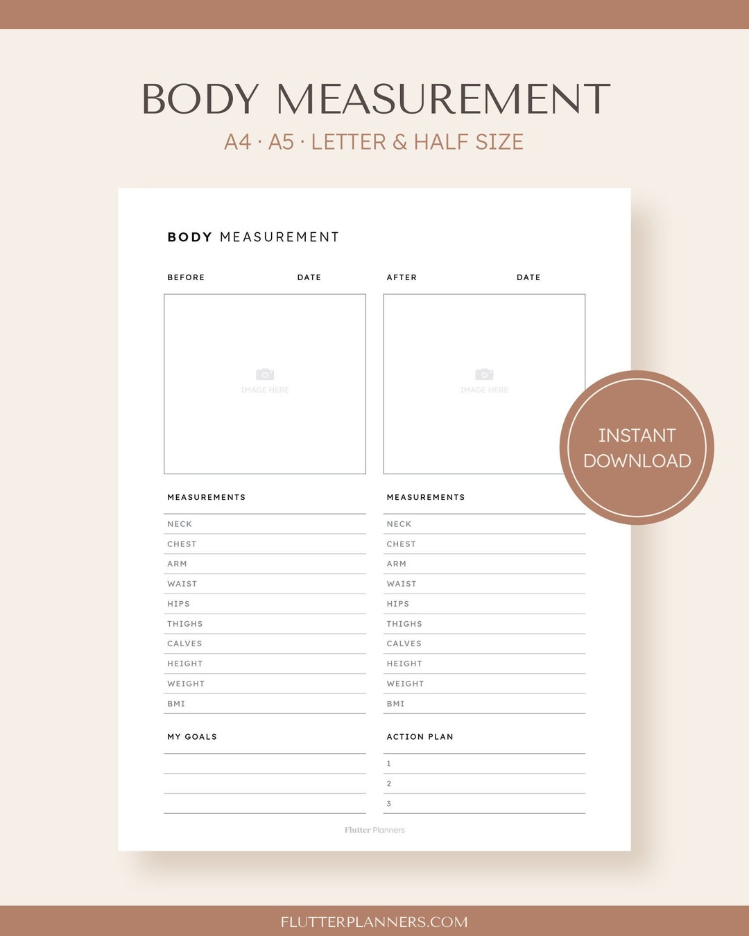 Body Measurement Printable | Fillable Body Measurements Tracker ...