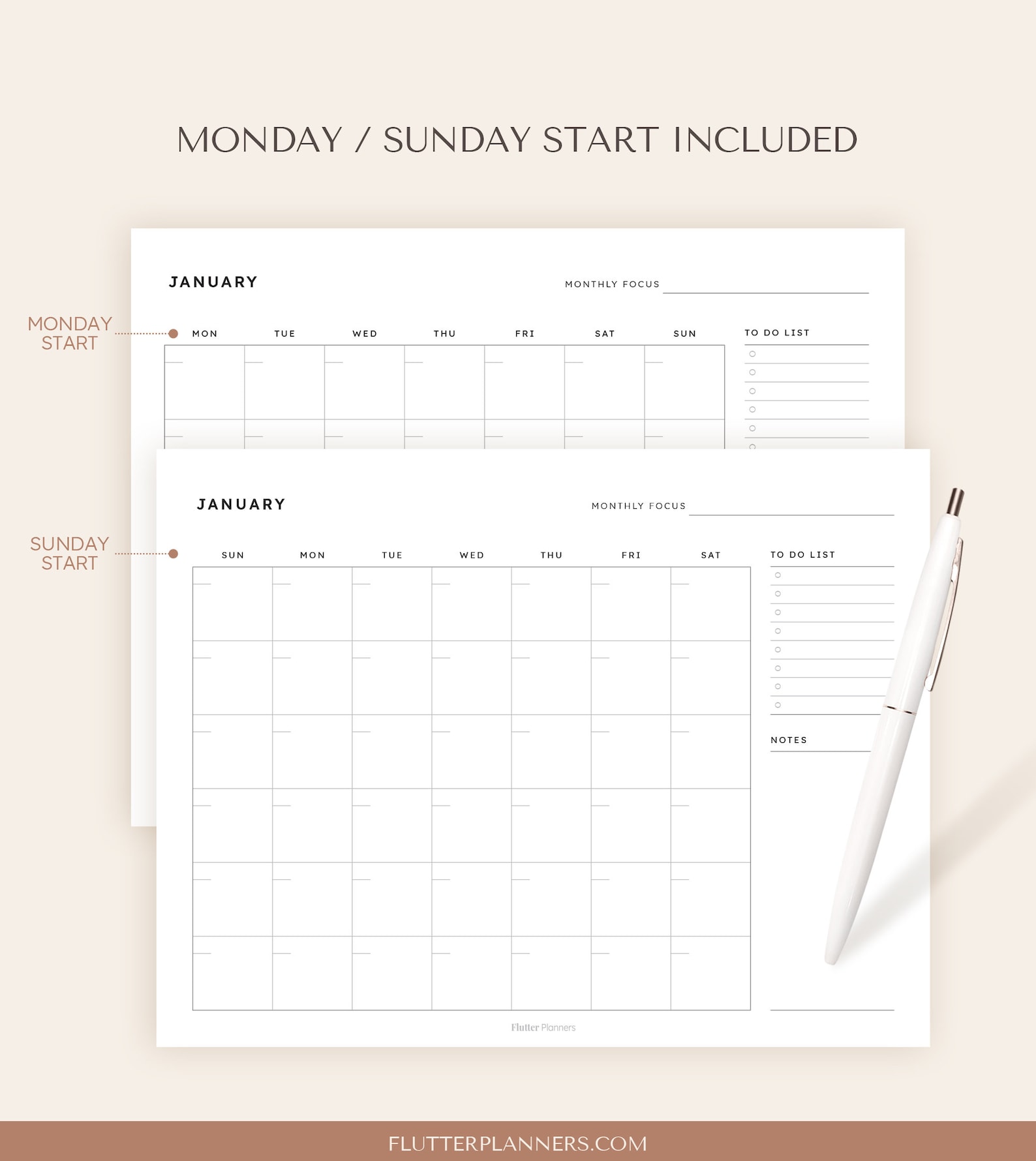 Undated Monthly Planner Printable | Large Undated Planner, Horizontal ...