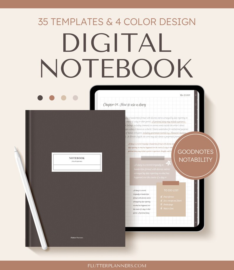 Digital Notebook for Goodnotes & Notability | 12 Hyperlinked Tabs for ...