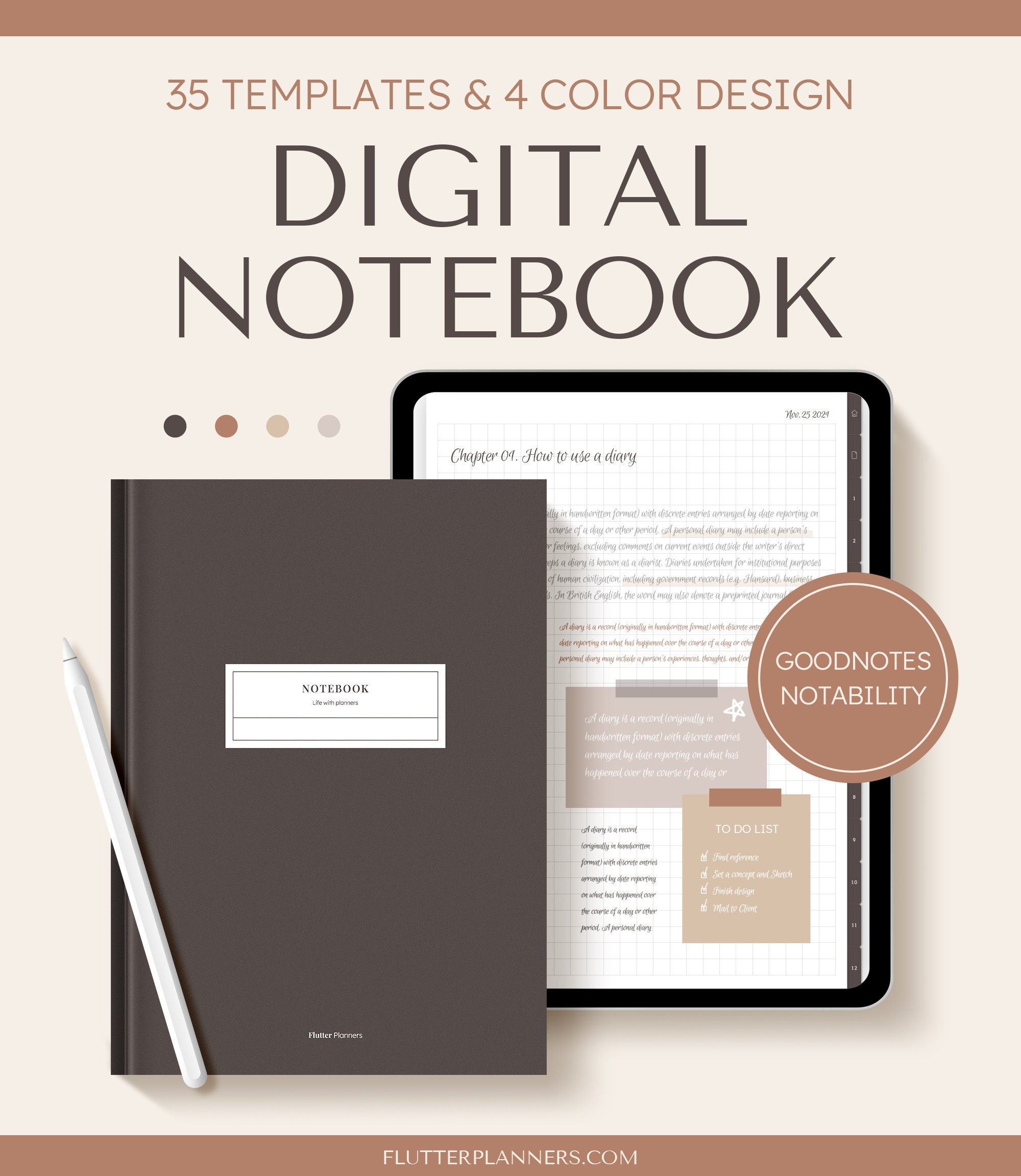 Digital Notebook for Goodnotes & Notability | 12 Hyperlinked Tabs for ...