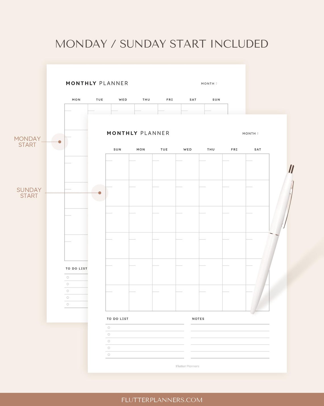 Undated Monthly Planner Printable Blank Minimalist Planner, Vertical ...