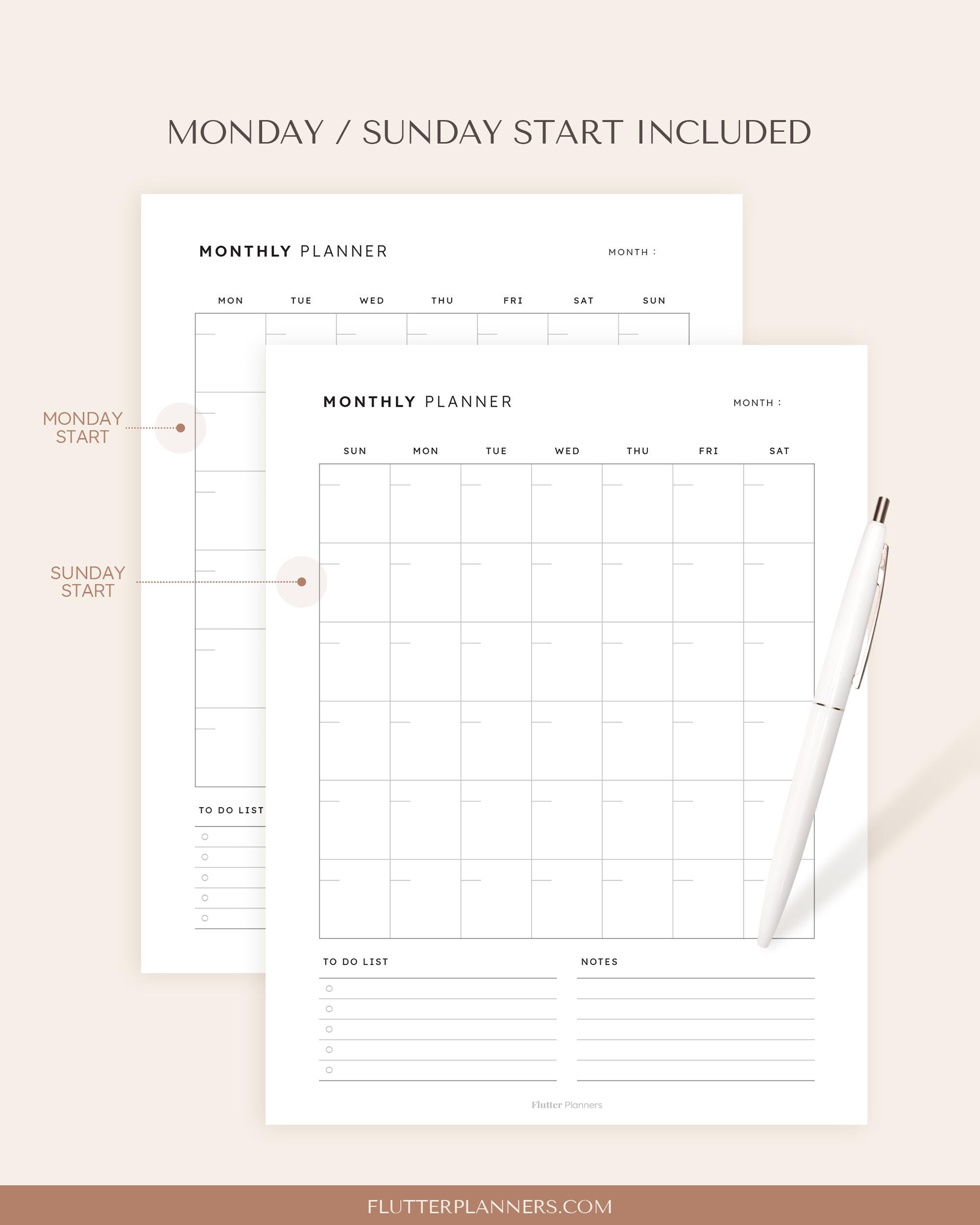 Undated Monthly Planner Printable Blank Minimalist Planner, Vertical ...