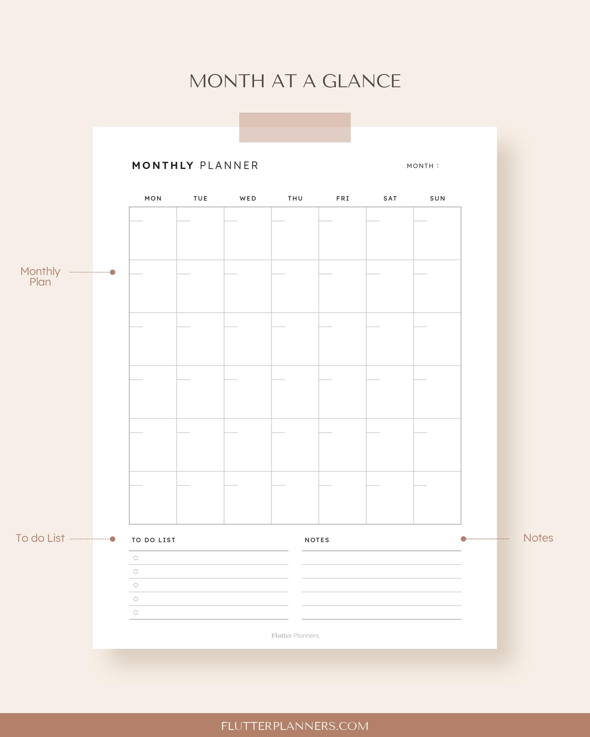 Undated Monthly Planner Printable Blank Minimalist Planner, Vertical ...