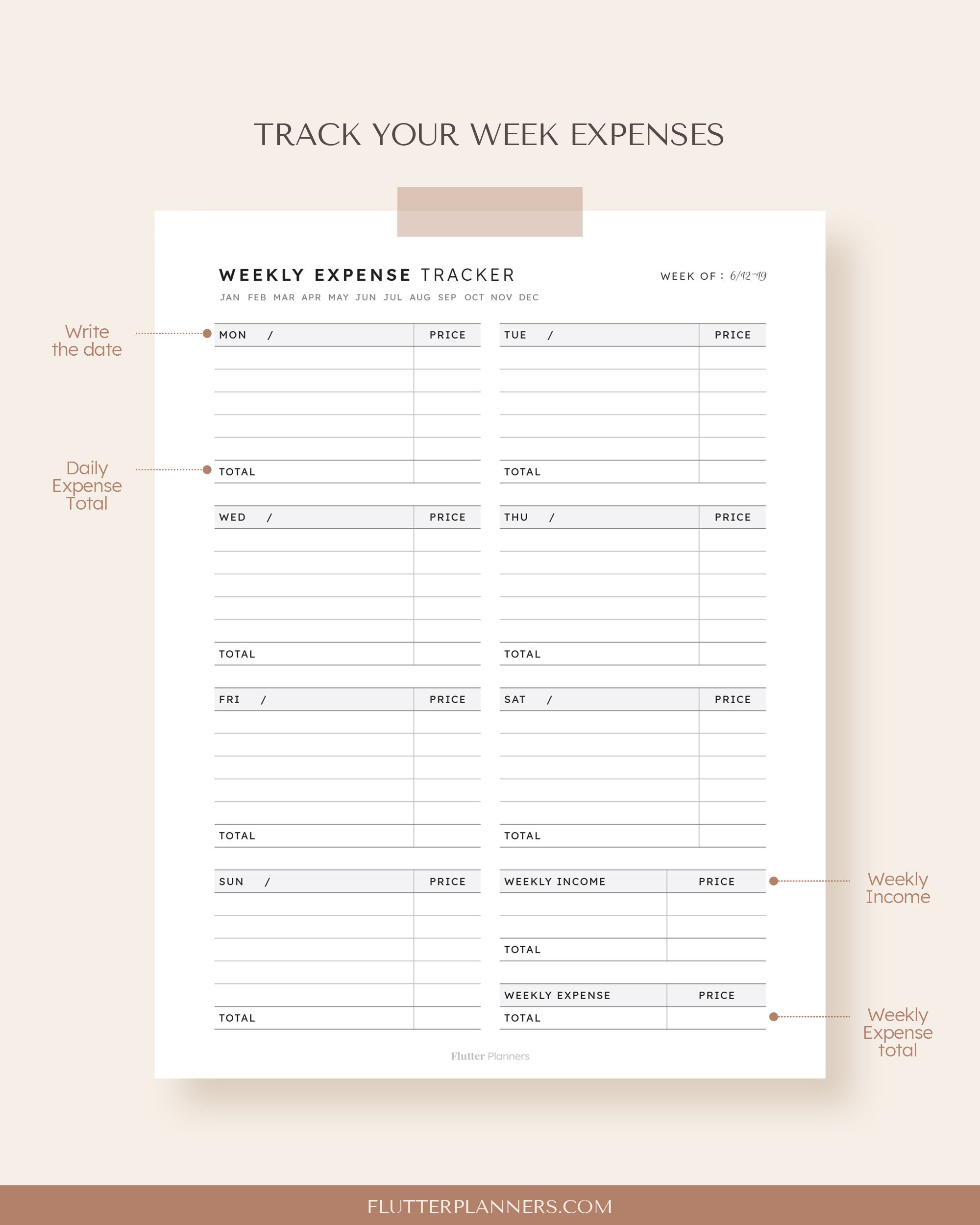 Weekly Expense Tracker | Spending Log Worksheet, Weekly Budget ...