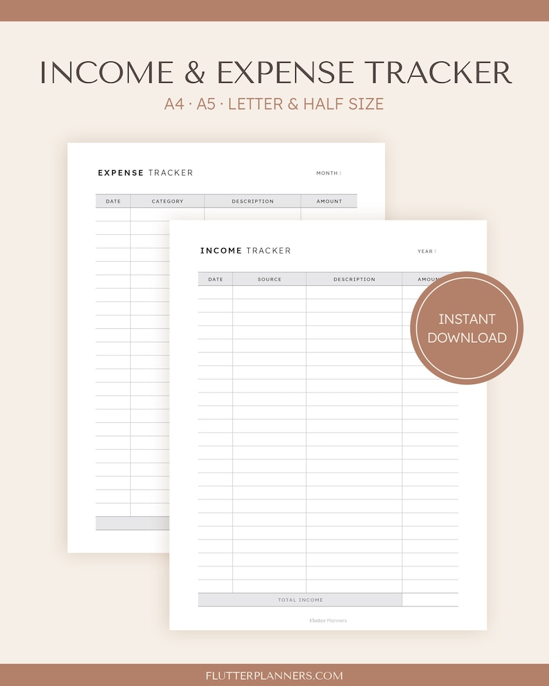 Income & Expense Tracker Printable | Monthly Budget Planner, Business ...