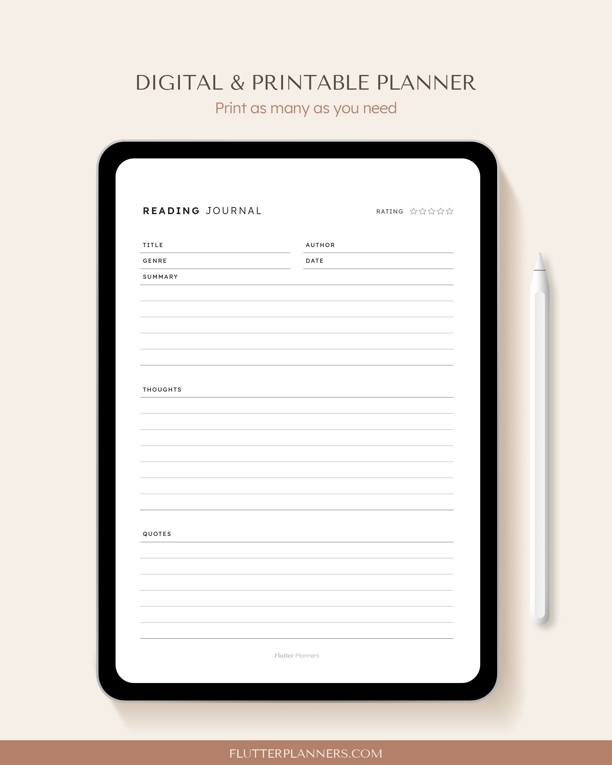 Reading Journal Printable | Daily Reading Log for Book Lovers, Reading ...
