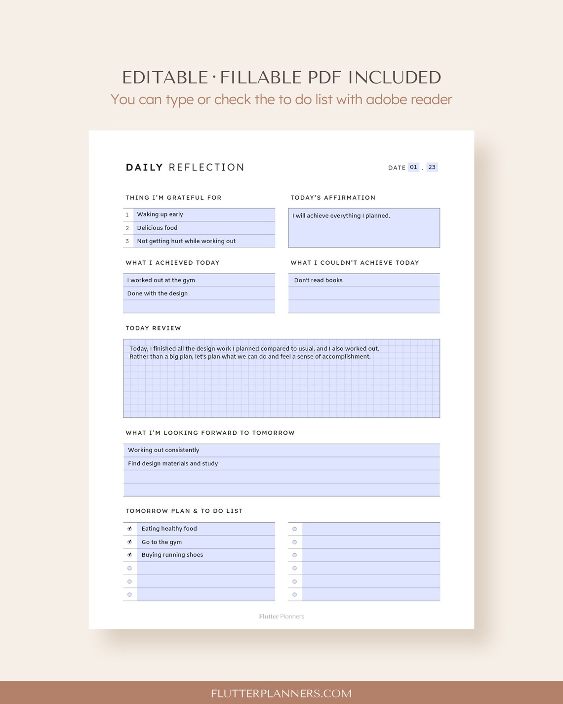 Daily Reflection Printable | Daily Journal Template, to Do List PDF ...