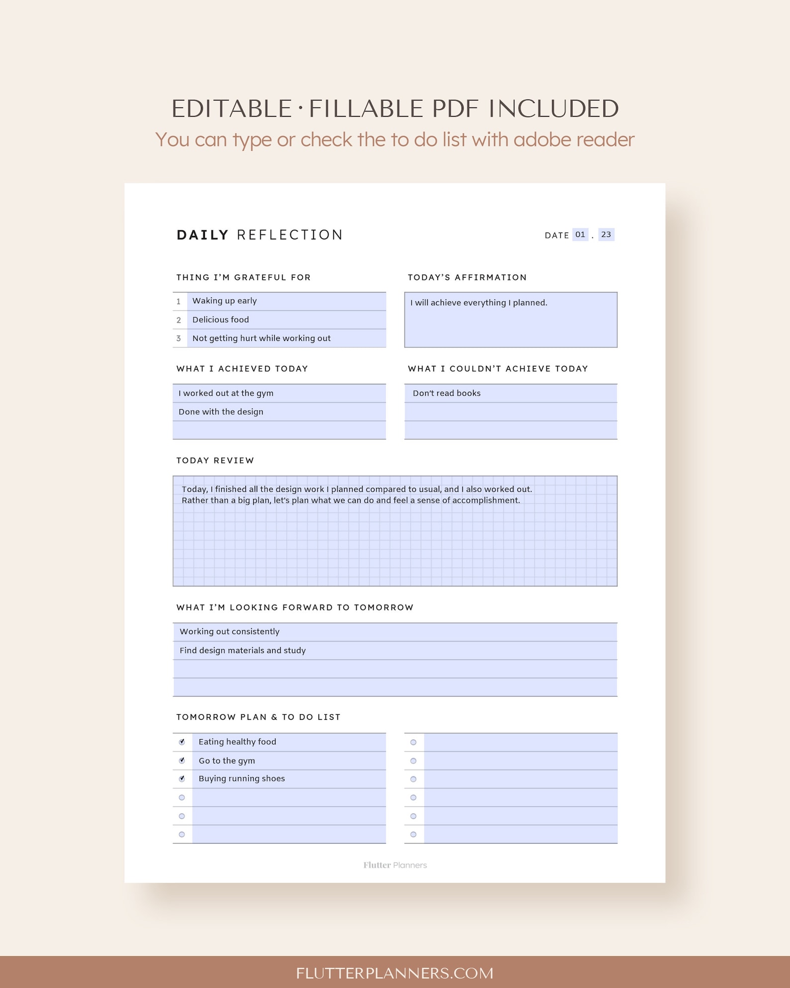 Daily Reflection Printable | Daily Journal Template, to Do List PDF ...
