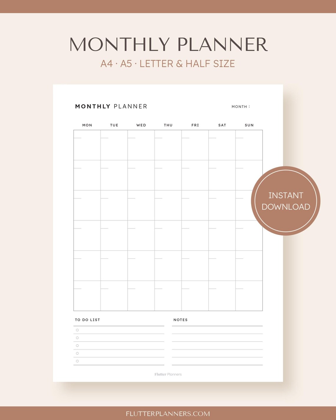 Undated Monthly Planner Printable Blank Minimalist Planner, Vertical ...