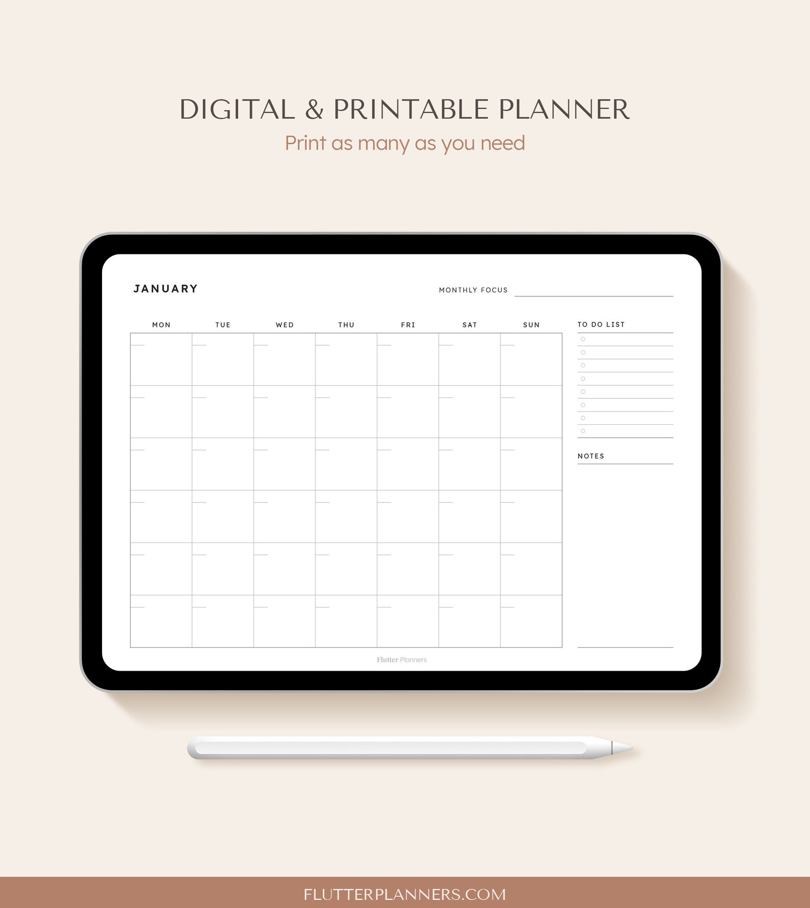 Undated Monthly Planner Printable | Large Undated Planner, Horizontal ...