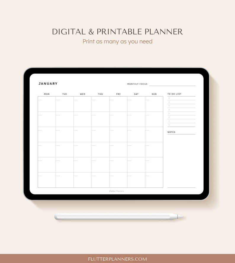 Undated Monthly Planner Printable | Large Undated Planner, Horizontal ...