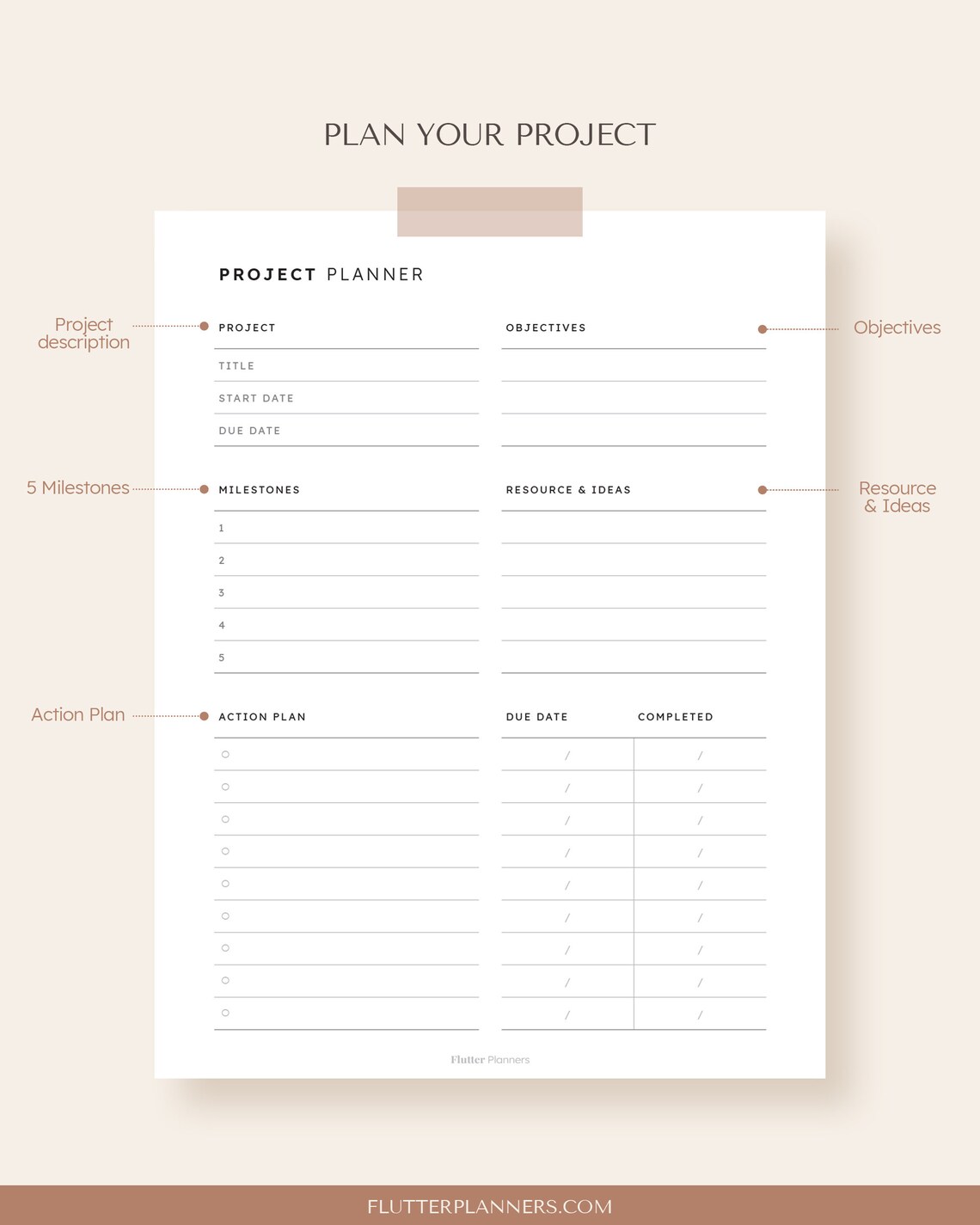 Project Planner Printable | Work Management Planner, Project Action ...