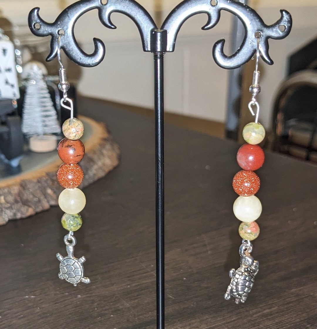 Unakite, Red Jasper, Goldstone & Yellow Calcite Turtle Earrings - Etsy