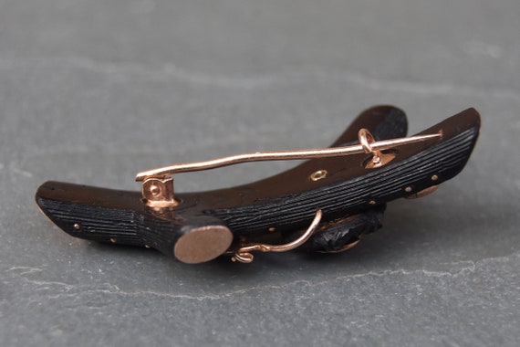 RESERVED - Antique 14K Gold and Wood Log Brooch with … - Gem