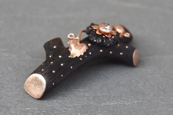 RESERVED - Antique 14K Gold and Wood Log Brooch with … - Gem