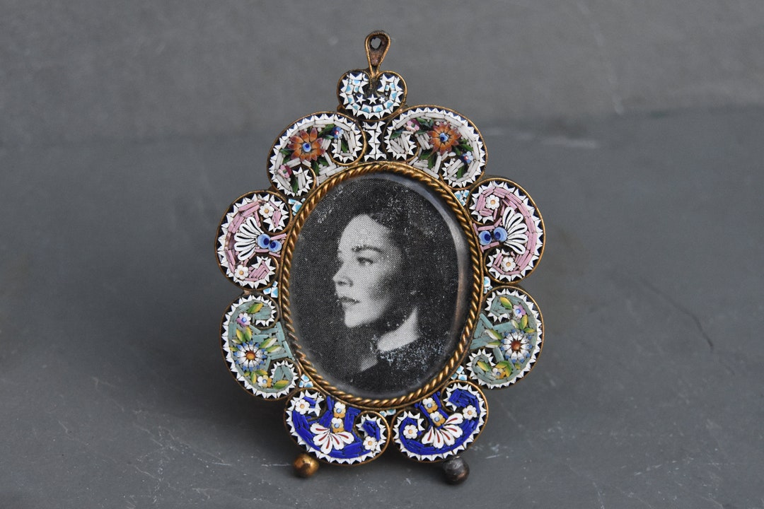 Antique Italian Brass and Micro Mosaic Frame With Swirls and Floral ...