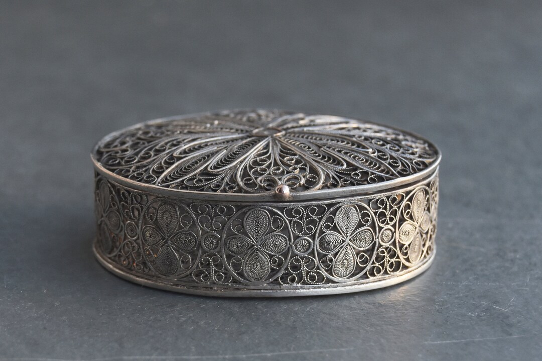 Oval Silver Filigree Box With Floral Design - Etsy