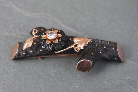 RESERVED - Antique 14K Gold and Wood Log Brooch with … - Gem