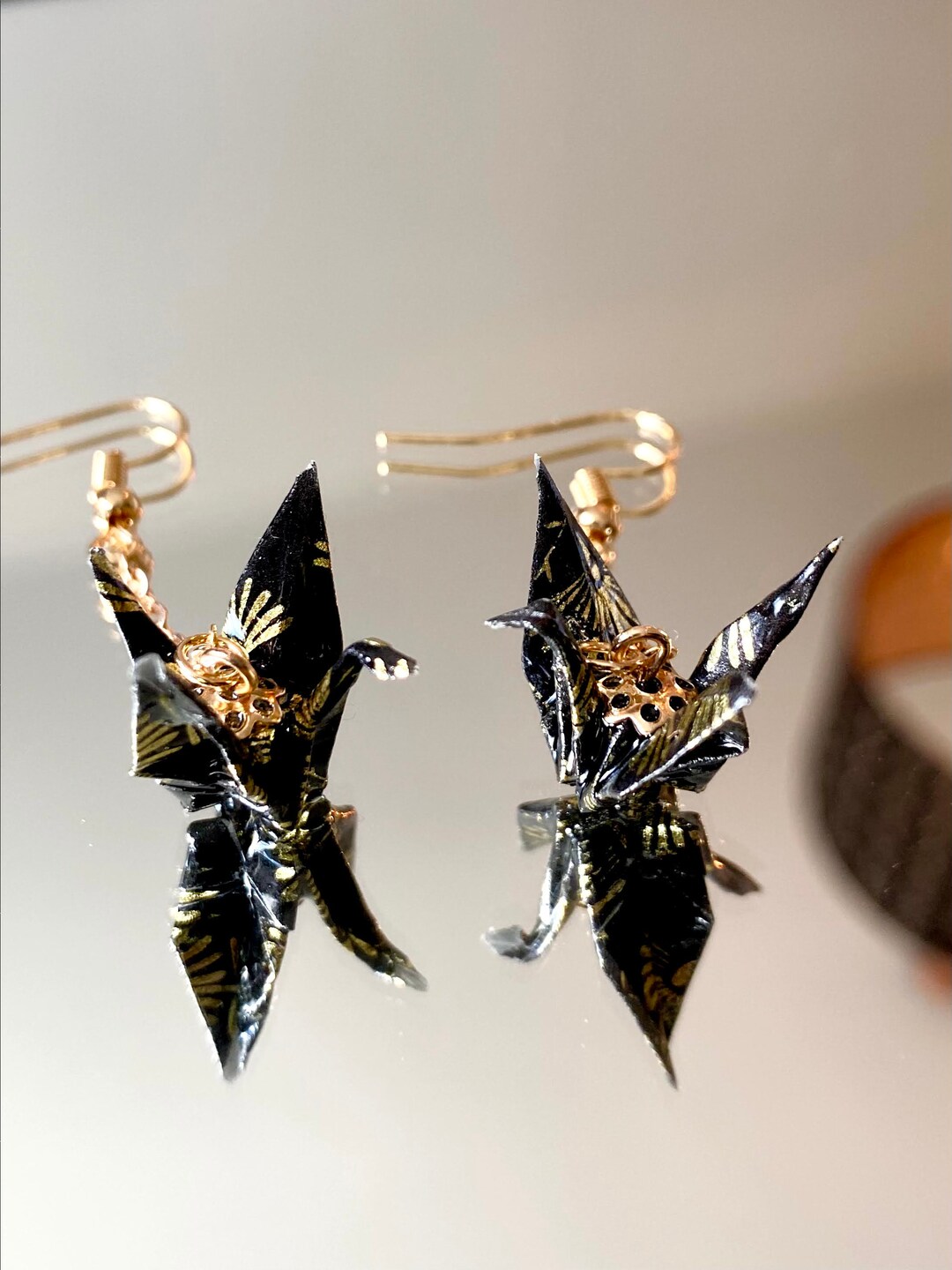 Handmade Crane Earring / Japanese / Origami / Nature / Tsuru / Black ...