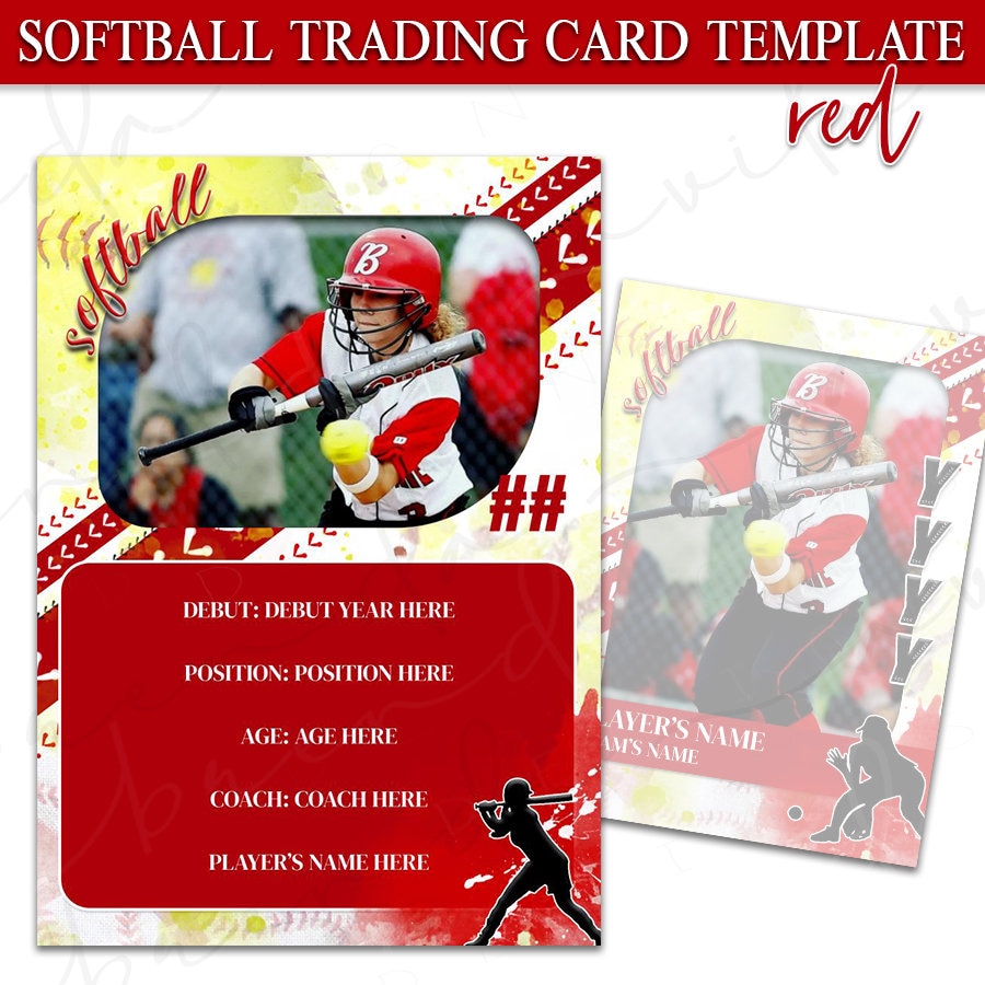 Red Softball Trading Card Stitches Version Template Google - Etsy