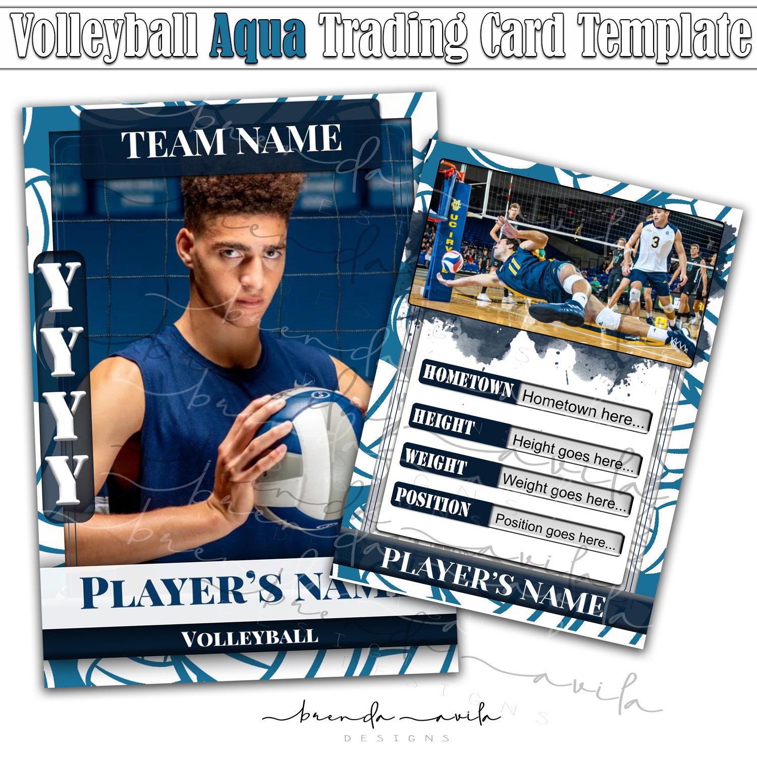 Volleyball Trading Card- Aqua - Template- Google Slides- Sports- Edit ...