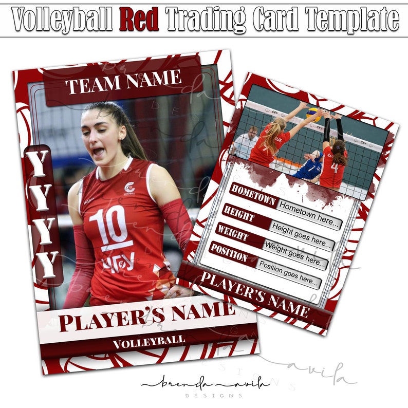 Volleyball Trading Card Red Template Google Slides - Etsy
