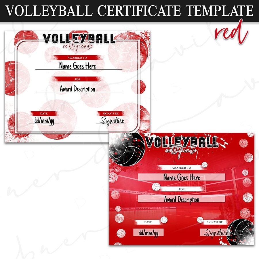 Volleyball Sports Certificate Designs Red Google Slides - Etsy