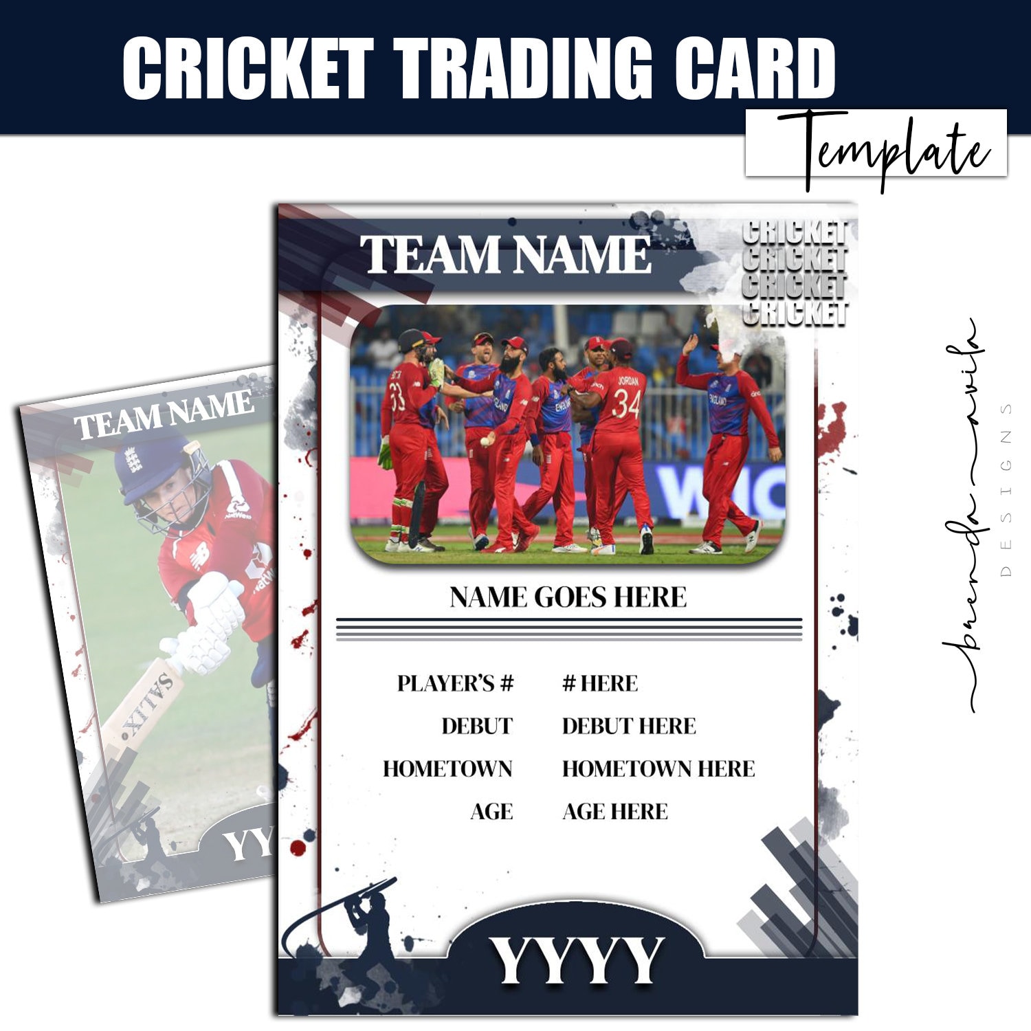 Blue & Red Cricket Trading Card Template High Quality Sports - Etsy