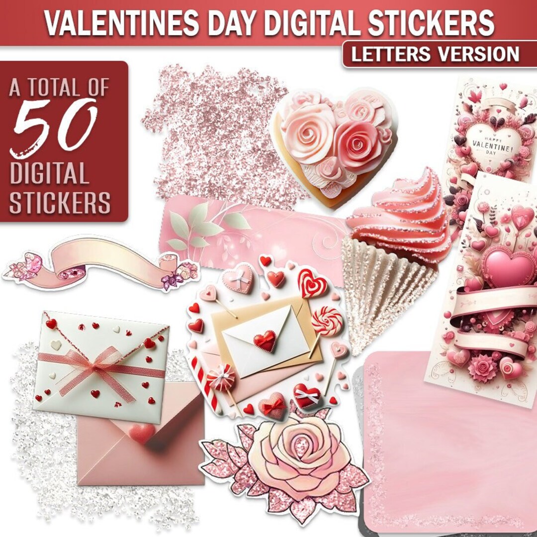 Digital Stickers: Valentines Day Letters Version Pink - Etsy
