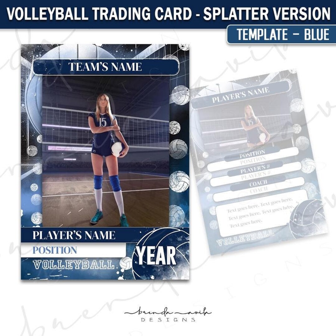Volleyball Trading Card- Splatter Version- Blue- Template - Editable ...