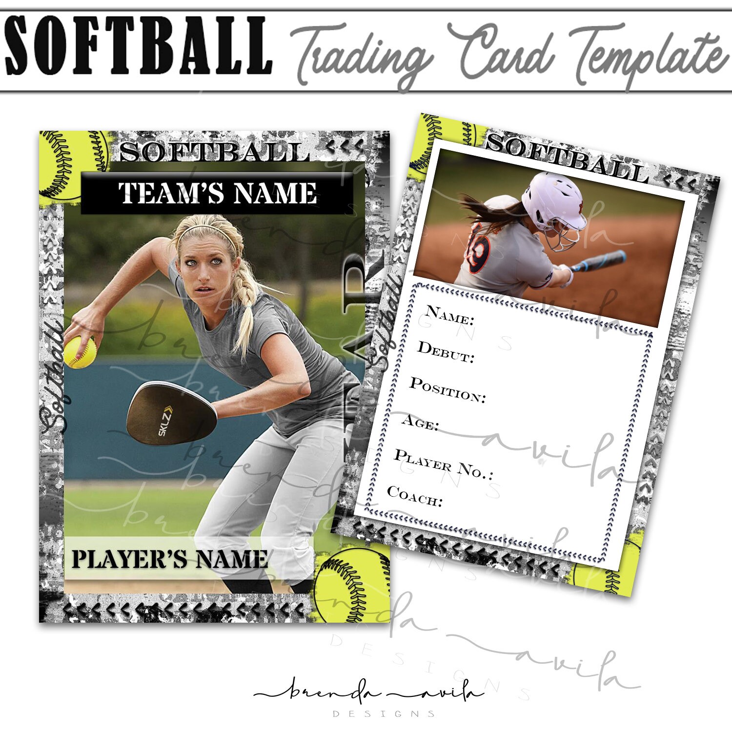 Black & White Softball Trading Card Template Google Slides - Etsy