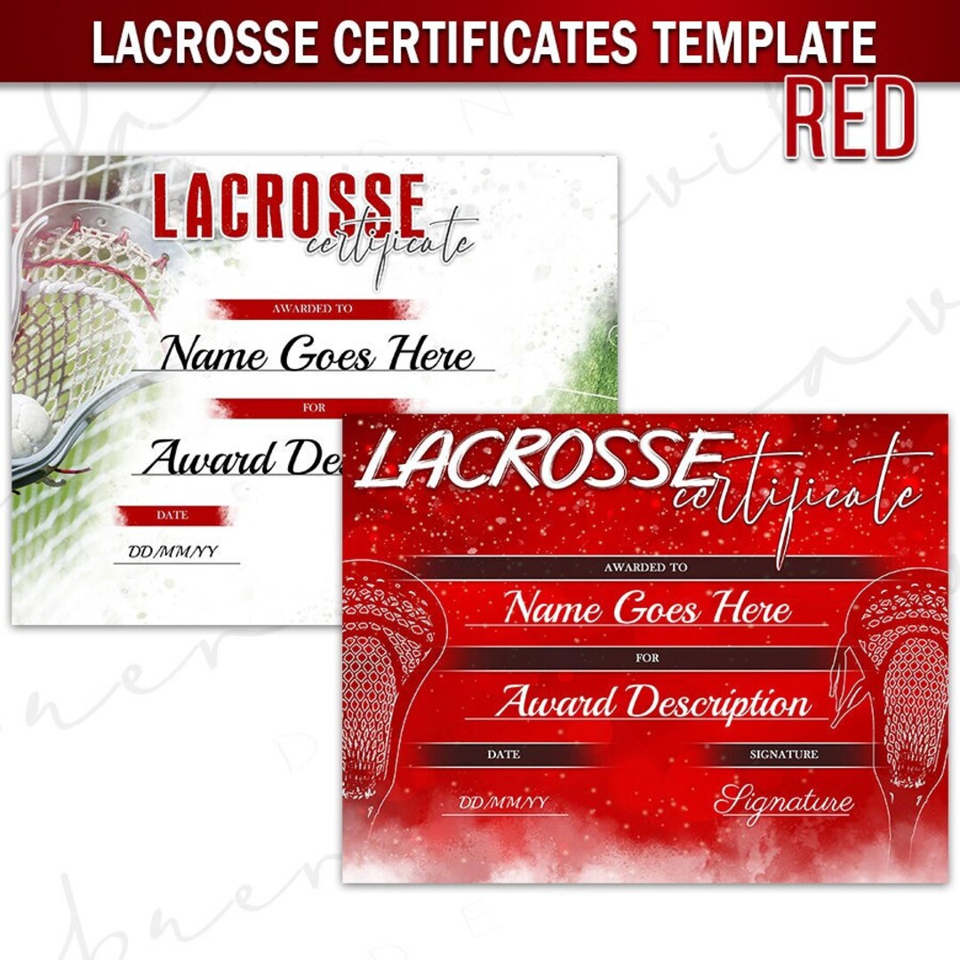 Lacrosse Certificate Designs- Red- Google Slides- High Quality - Etsy