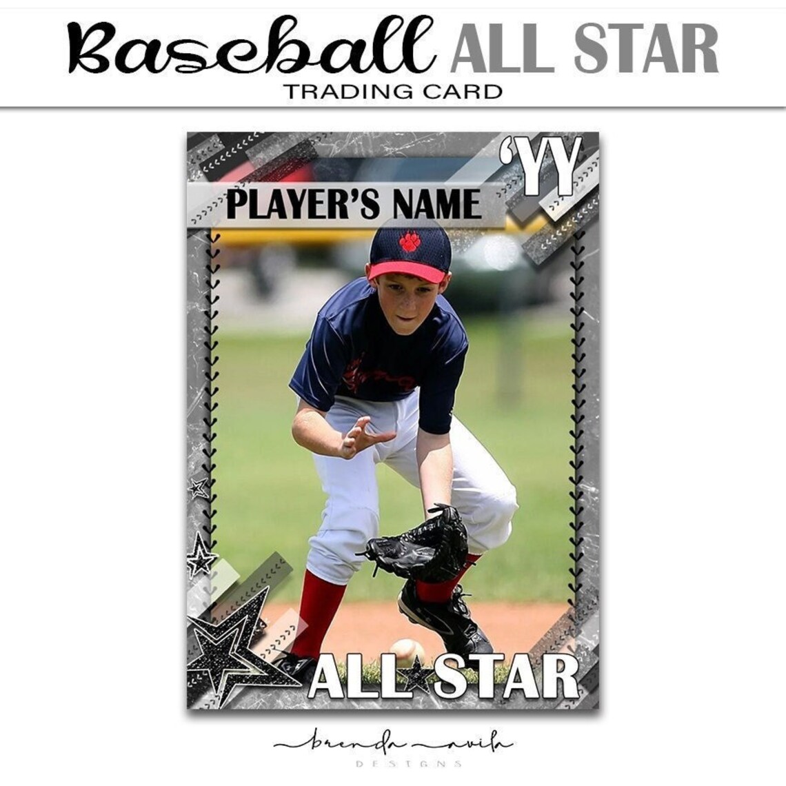 All Star Baseball Trading Card Template Sports Star Player - Etsy
