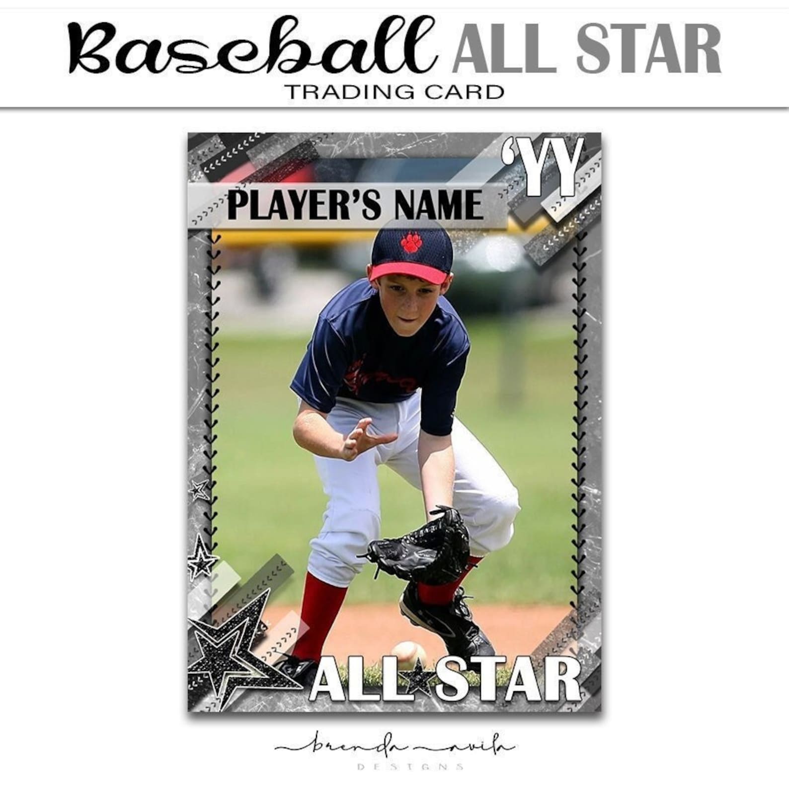 All Star Baseball Trading Card Template Sports Star Player - Etsy